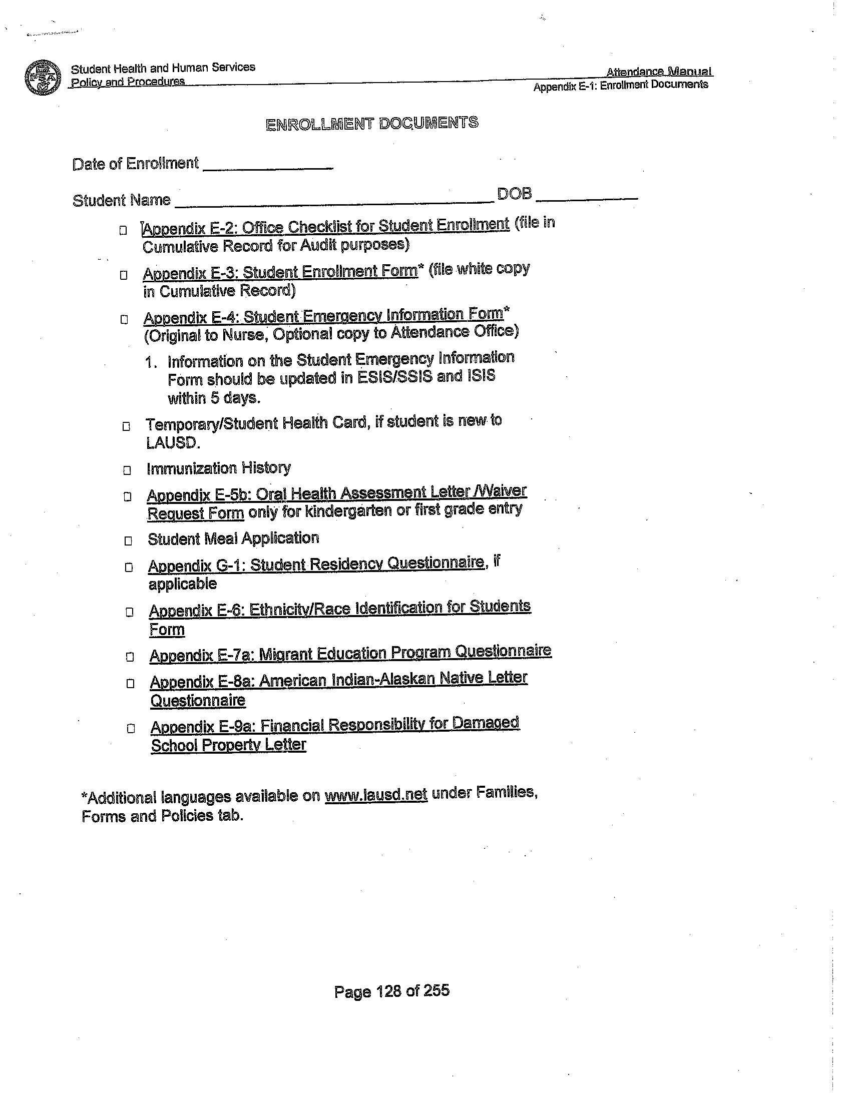 Enrollment Documents – School Registration – Saturn Street Elementary ...